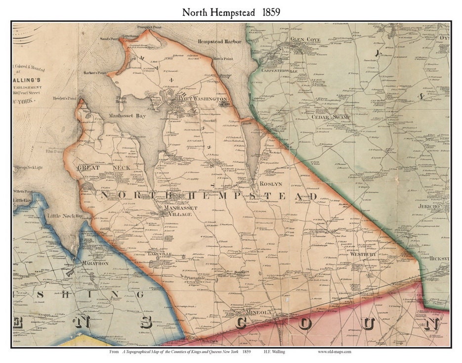 North Hempstead 1859 Map with Homeowner Names New York Port | Etsy