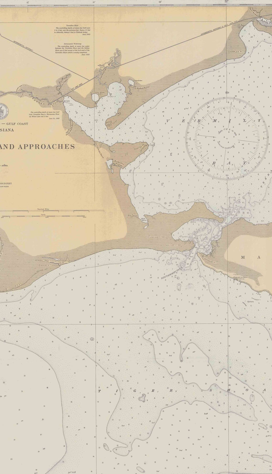 Vermillion Bay Approaches 1933 Nautical Old Map Reprint - Louisiana ...