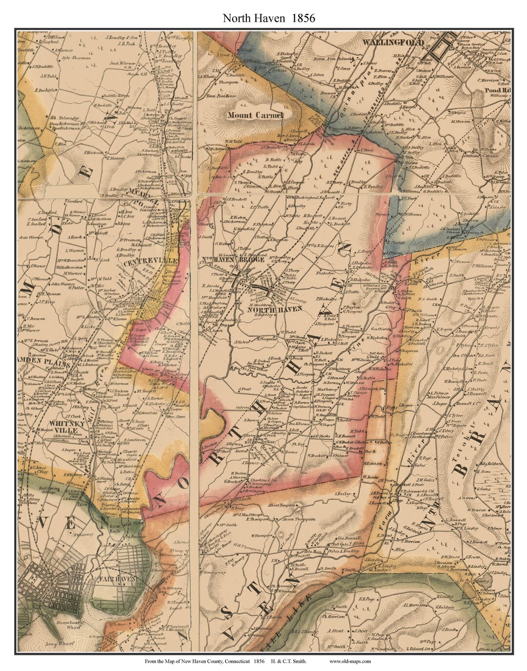 North Haven 1856 Old Town Map With Homeowner Names Connecticut ...