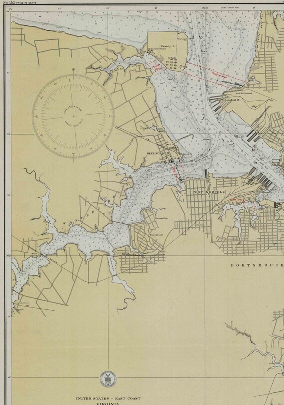 Norfolk Harbor and the Elizabeth River 1930 Nautical Map | Etsy