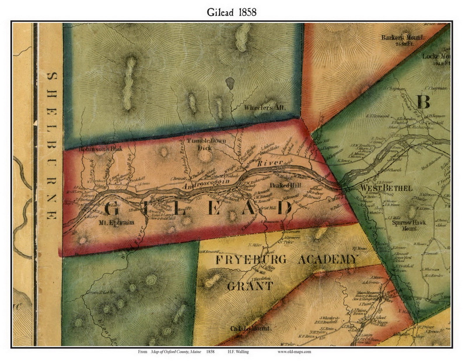 Gilead 1858 Old Town Map With Homeowner Names Maine - Reprint Genealogy ...