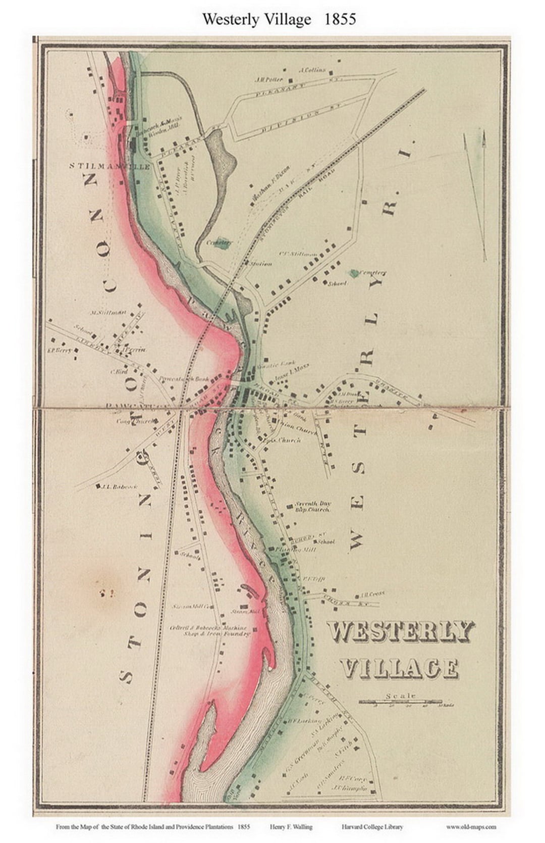 Westerly Village 1855 Old Town Map With Homeowner Names - Rhode Island ...