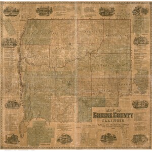 Greene County Illinois 1861 - Old Wall Map Reprint With Homeowner Names ...