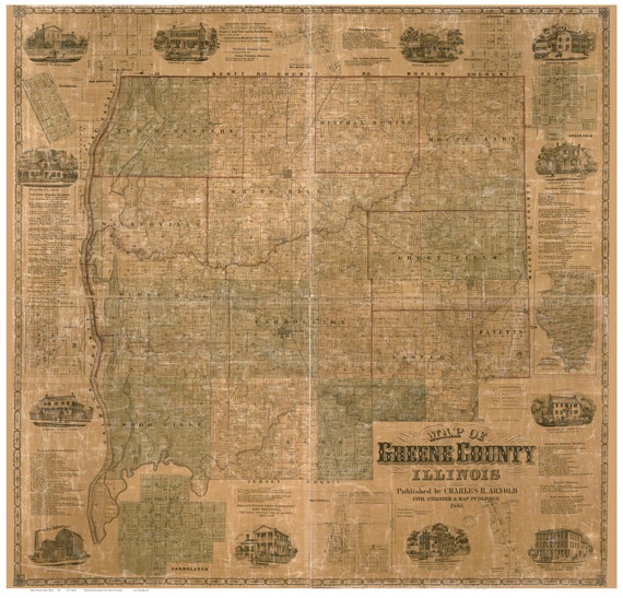 Greene County Illinois 1861 Old Wall Map Reprint With | Etsy