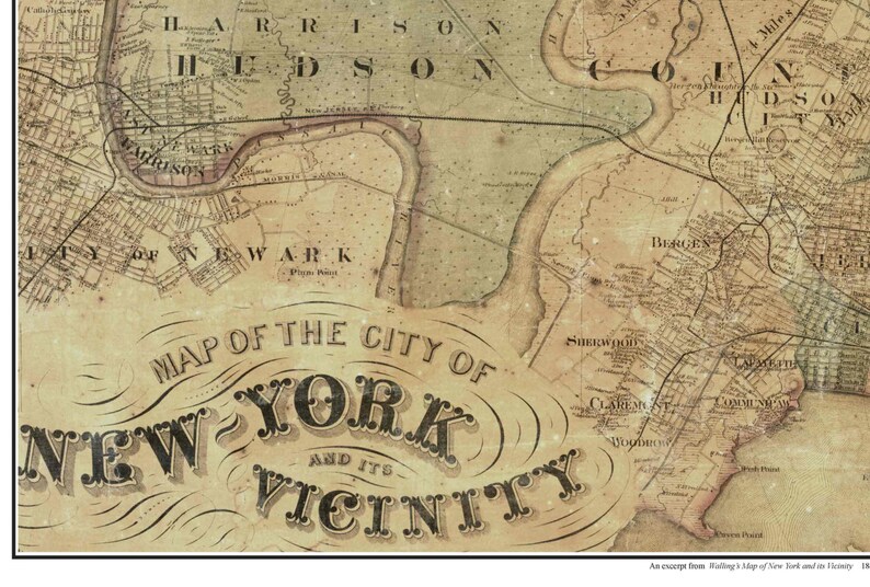 Hudson County NJ 1863 Wall Map Custom Reprint with | Etsy