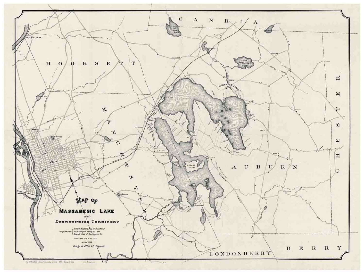 Massabesic Lake 1885 Map Reprint Manchester New Hampshire | Etsy
