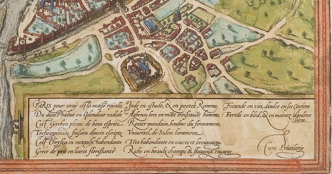 Old Map of Paris 1572 France -- Shows Old City Wall With a Moat and ...