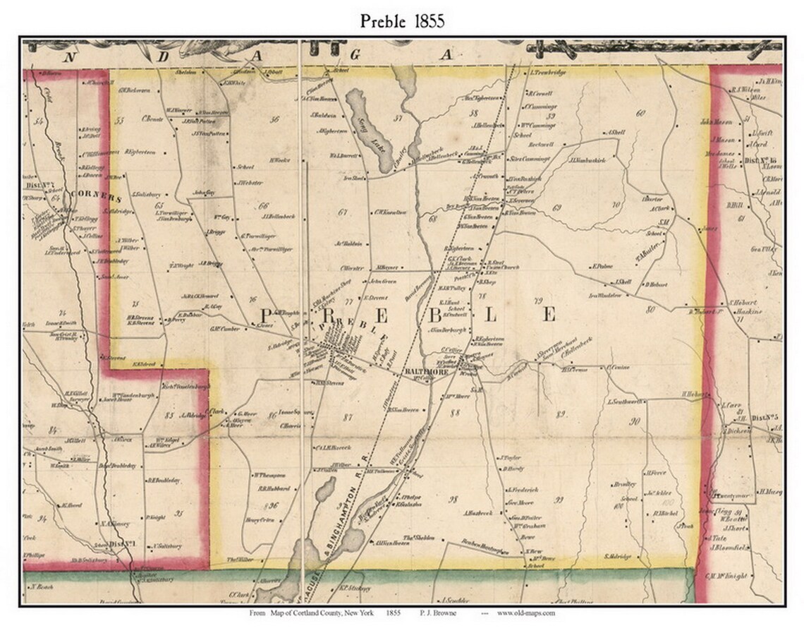 Preble 1855 Old Town Map With Homeowner Names New York Song Lake ...