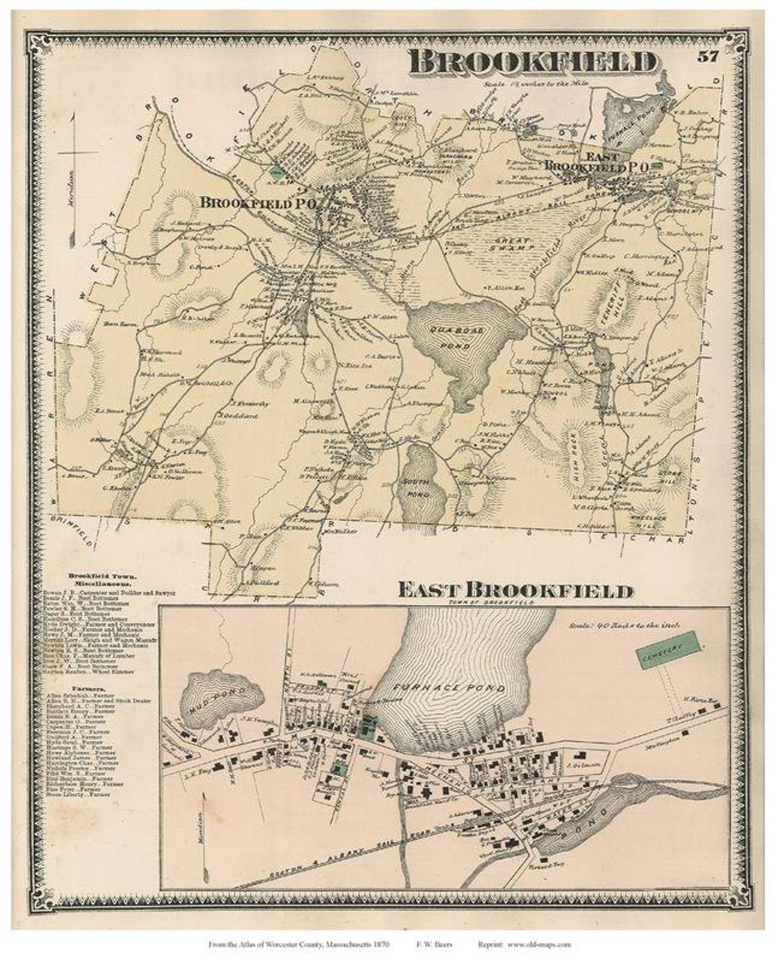 Brookfield 1870 Old Town Map With Homeowner Names - Etsy