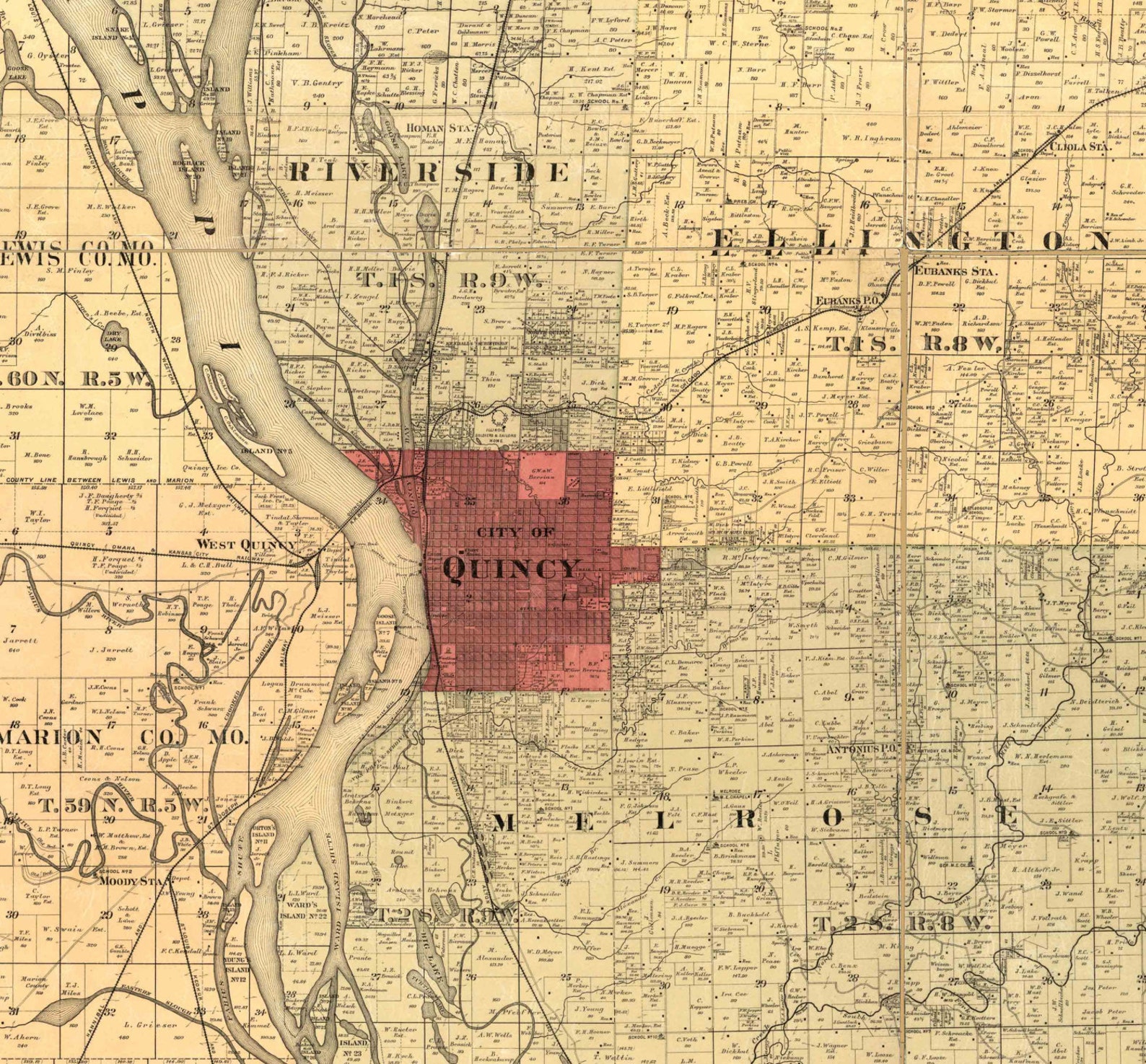 Adams County Illinois 1889 Old Wall Map Reprint With - Etsy