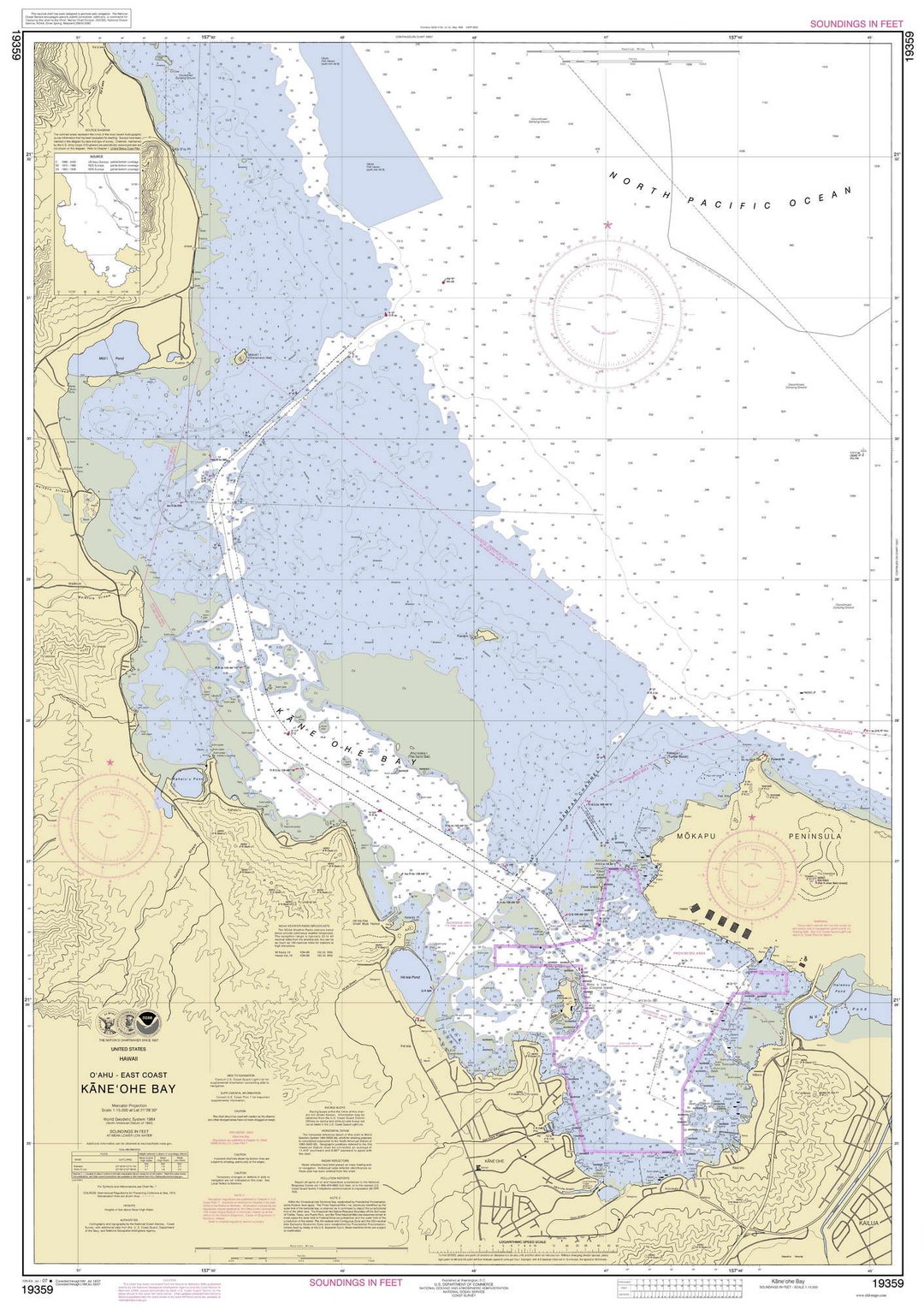 Kaneohe Bay - 2009 Nautical Map - Hawaii, PC Harbors Oahu Reprint 19359 ...