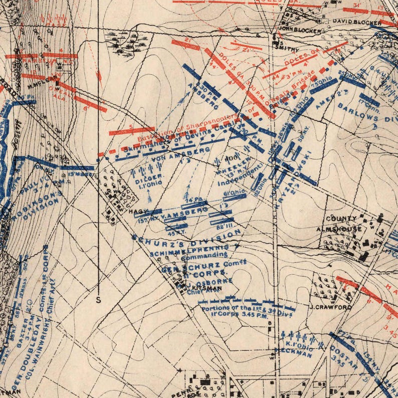Set of 3 Maps of Civil War Battle Field of Gettysburg - 1863 (1876 ...