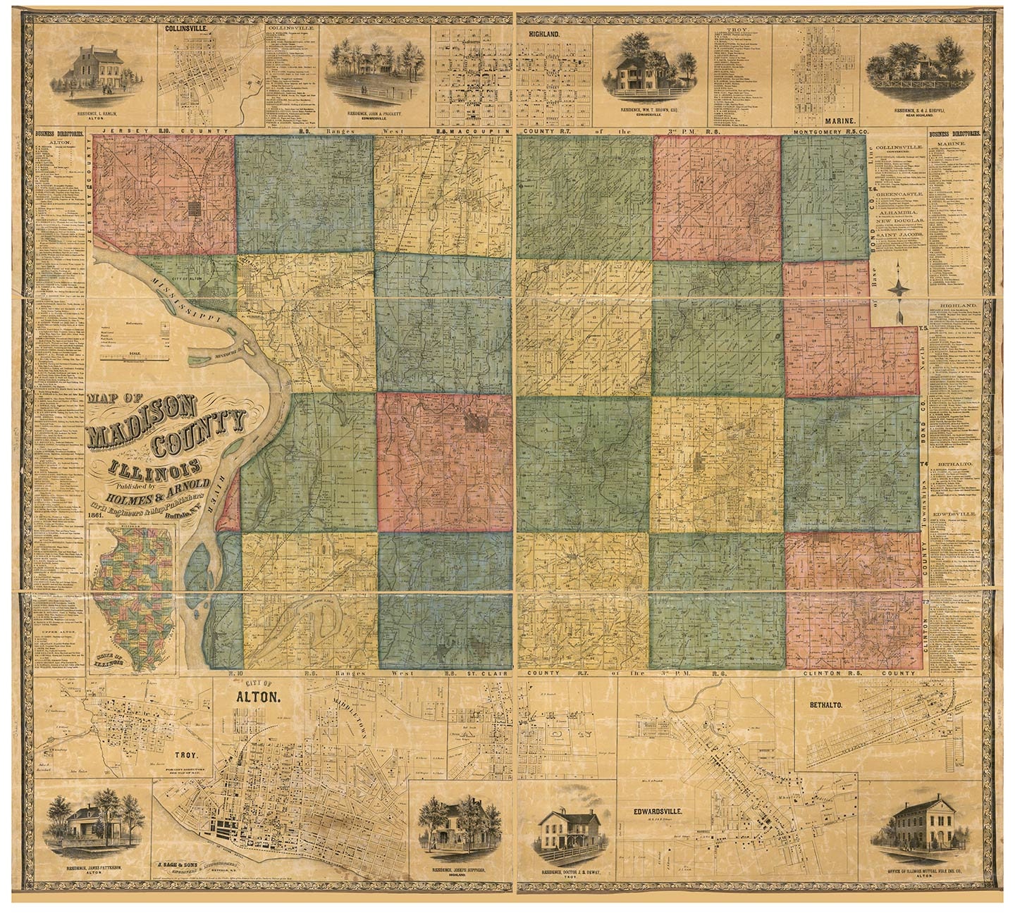Madison County Illinois 1861 Old Wall Map Reprint with | Etsy