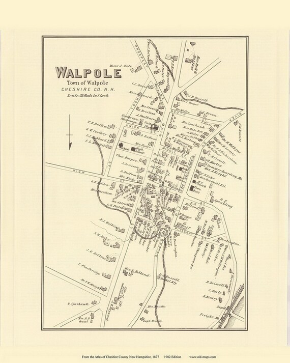 Walpole Village 1877 Old Town Map With Homeowner Names New | Etsy