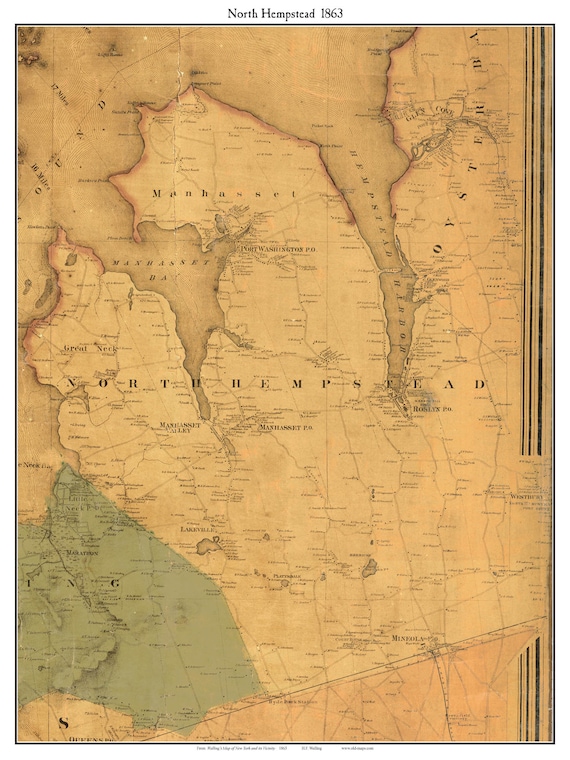 North Hempstead 1863 Old Town Map with Homeowner names New | Etsy