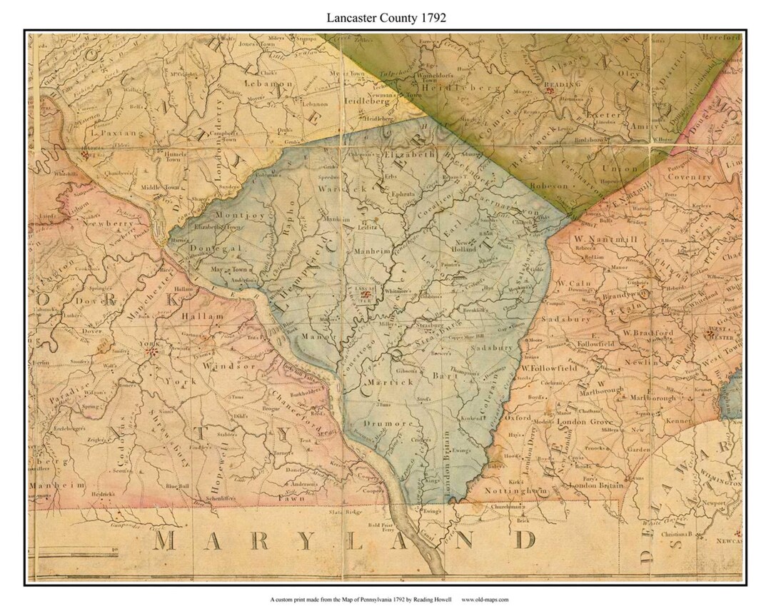 Lancaster County Pennsylvania 1792 Howell Old State Custom Map ...