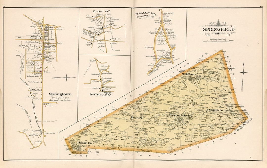 Springfield 1891 Old Town Map Springtown, Pleasant Hill, Passer ...