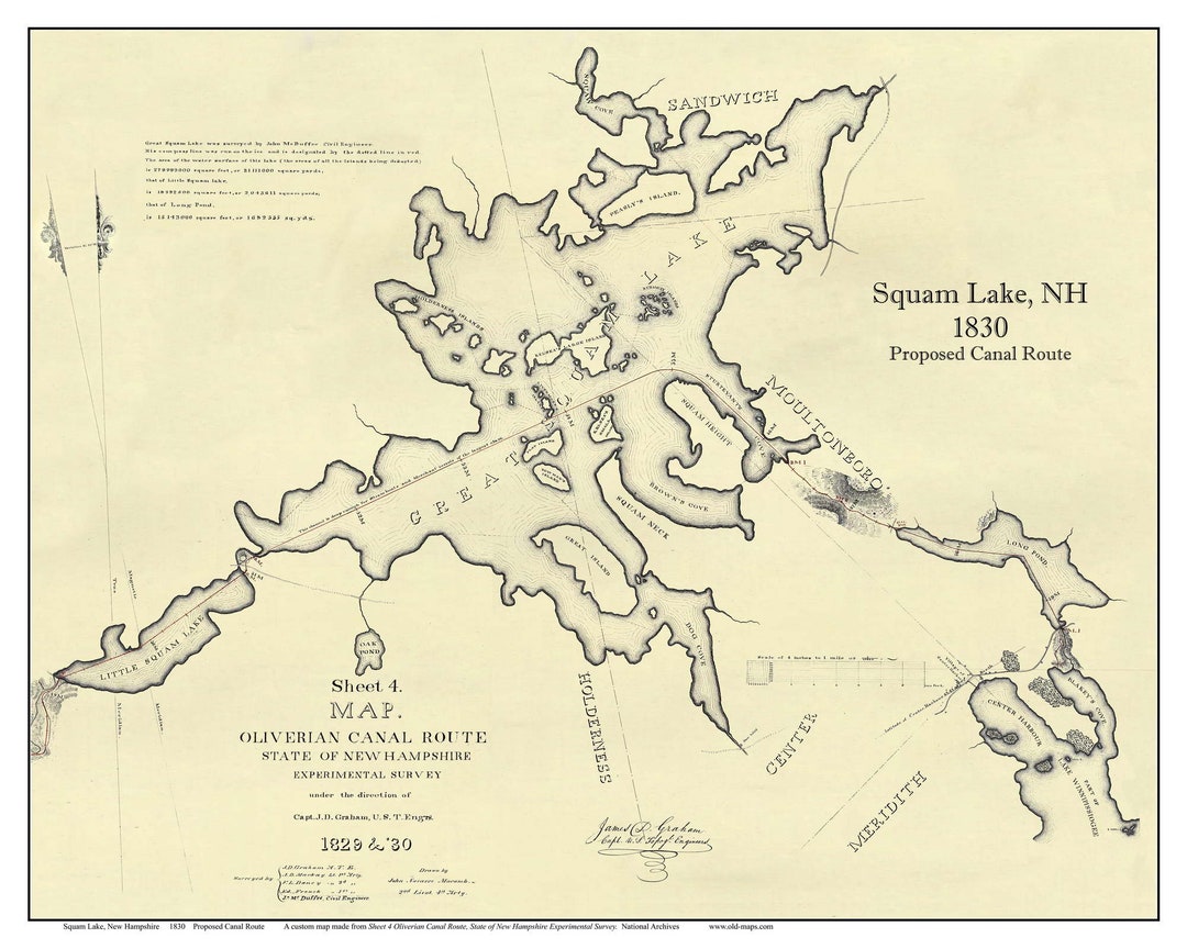 Squam Lake 1830 Map Proposed Canal Custom Reprint - New Hampshire - Etsy