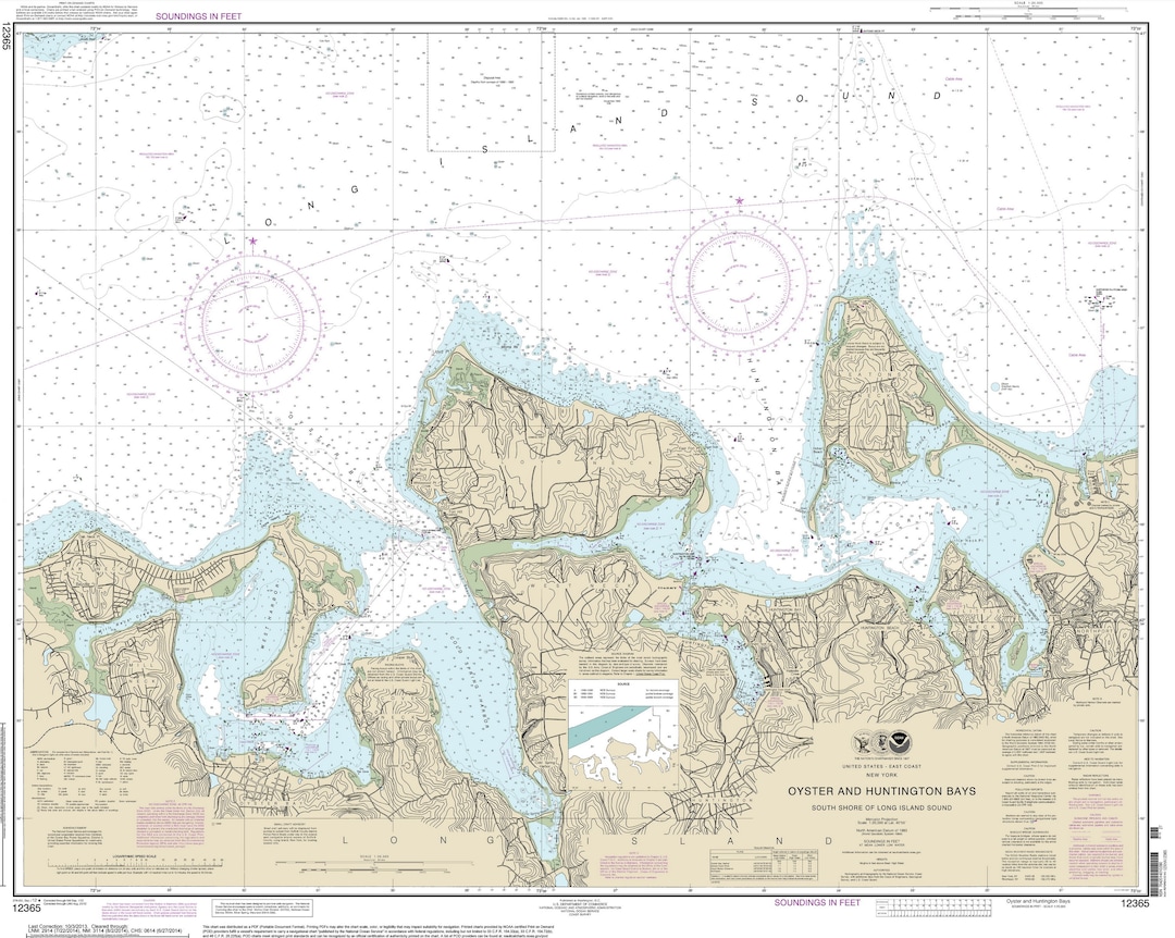 Oyster & Huntington Bays, NY 2014 Nautical Map - South Shore of Long ...