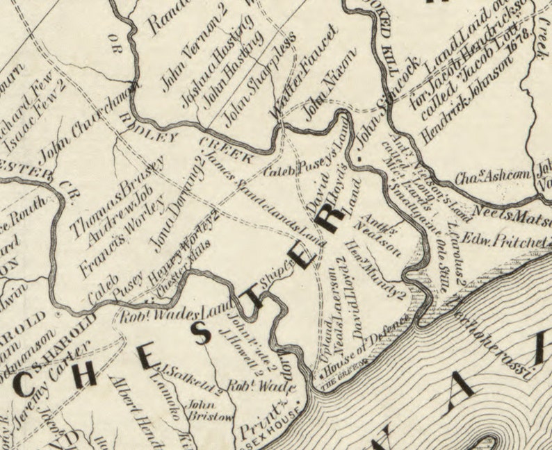 Delaware County Pennsylvania Ca 1790 - Early Settlements Old Wall Map ...