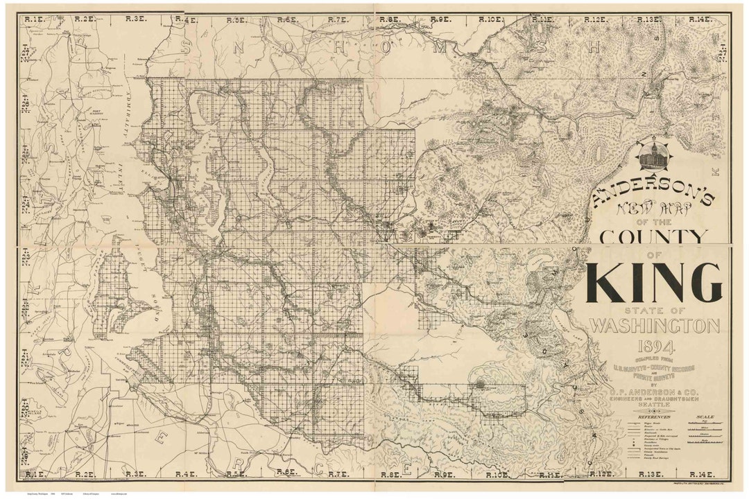 King County - Washington - 1894 Map Anderson's New Map Land Owners ...