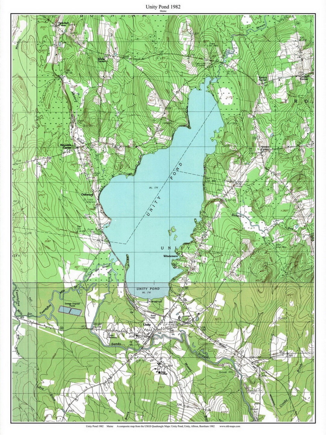 Unity Pond 1982 Topographic Map USGS 7x7 Custom Composite Reprint ...