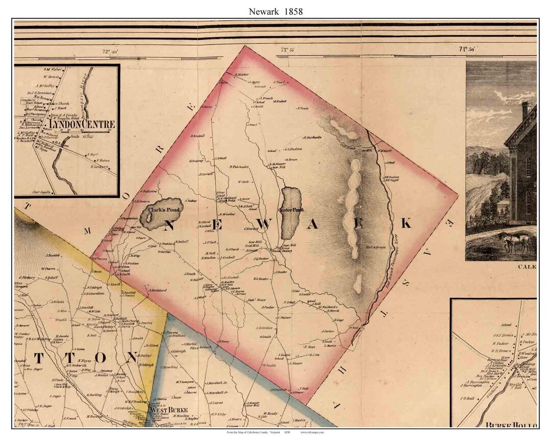 Newark 1858 Old Town Map With Homeowner Names - Vermont - Reprint ...