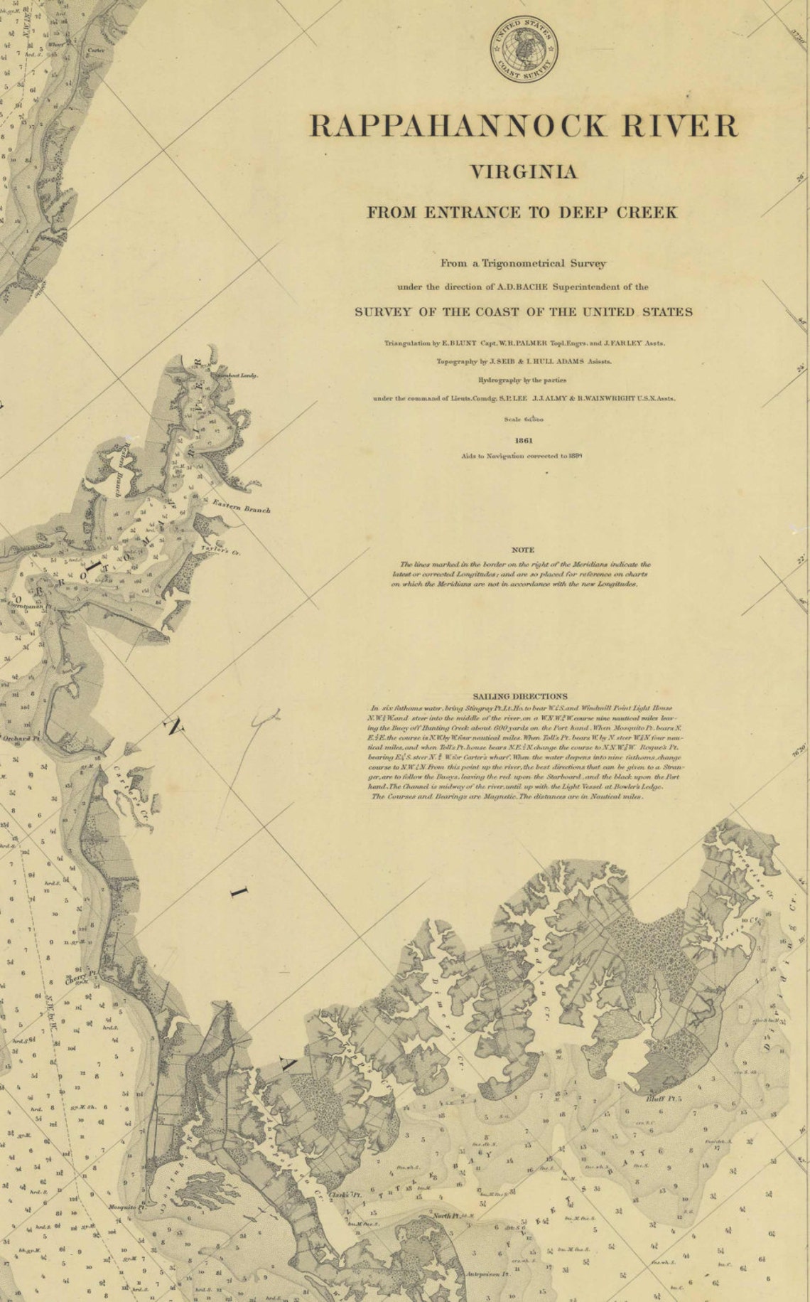 Rappahannock River From Entrance to Deep Creek 1884 Nautical | Etsy