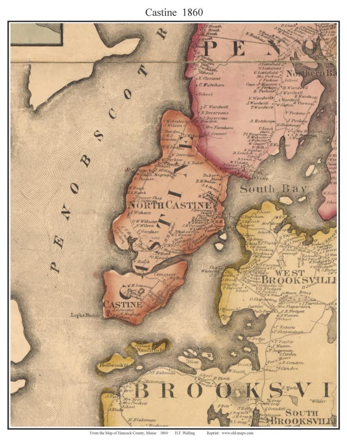 Castine 1860 Old Town Map With Homeowner Names West - Etsy