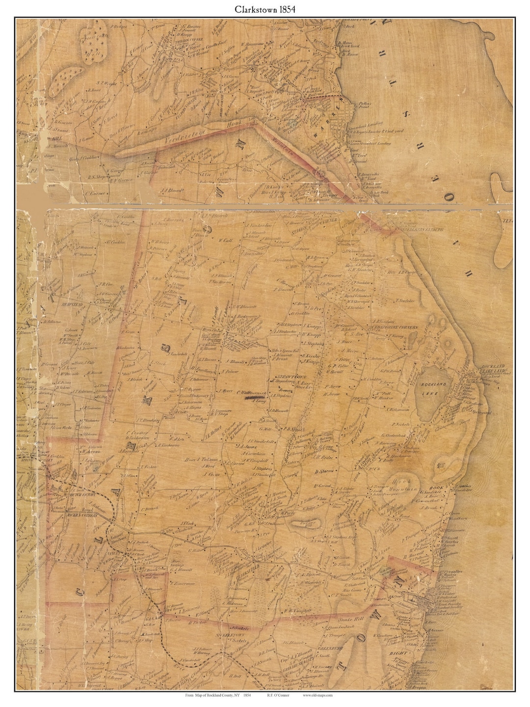 Clarkstown 1854 Old Map Homeowner Names New City Congers Rockland Lake ...