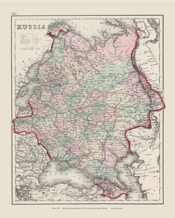 Russia 1878 Old Map O.W. Gray Europe World Map USA Atlas | Etsy