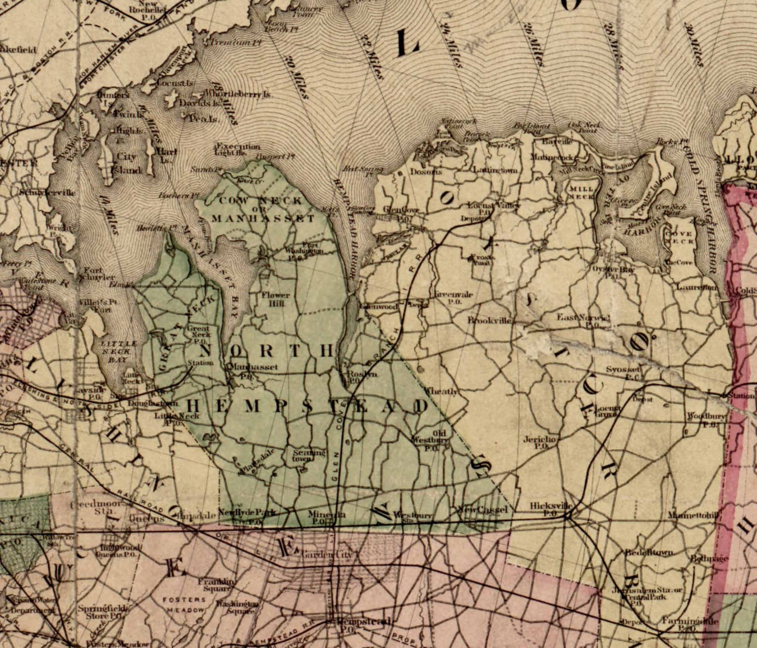 Long Island Suffolk County NY 1873 Map by Beers Comstock & - Etsy