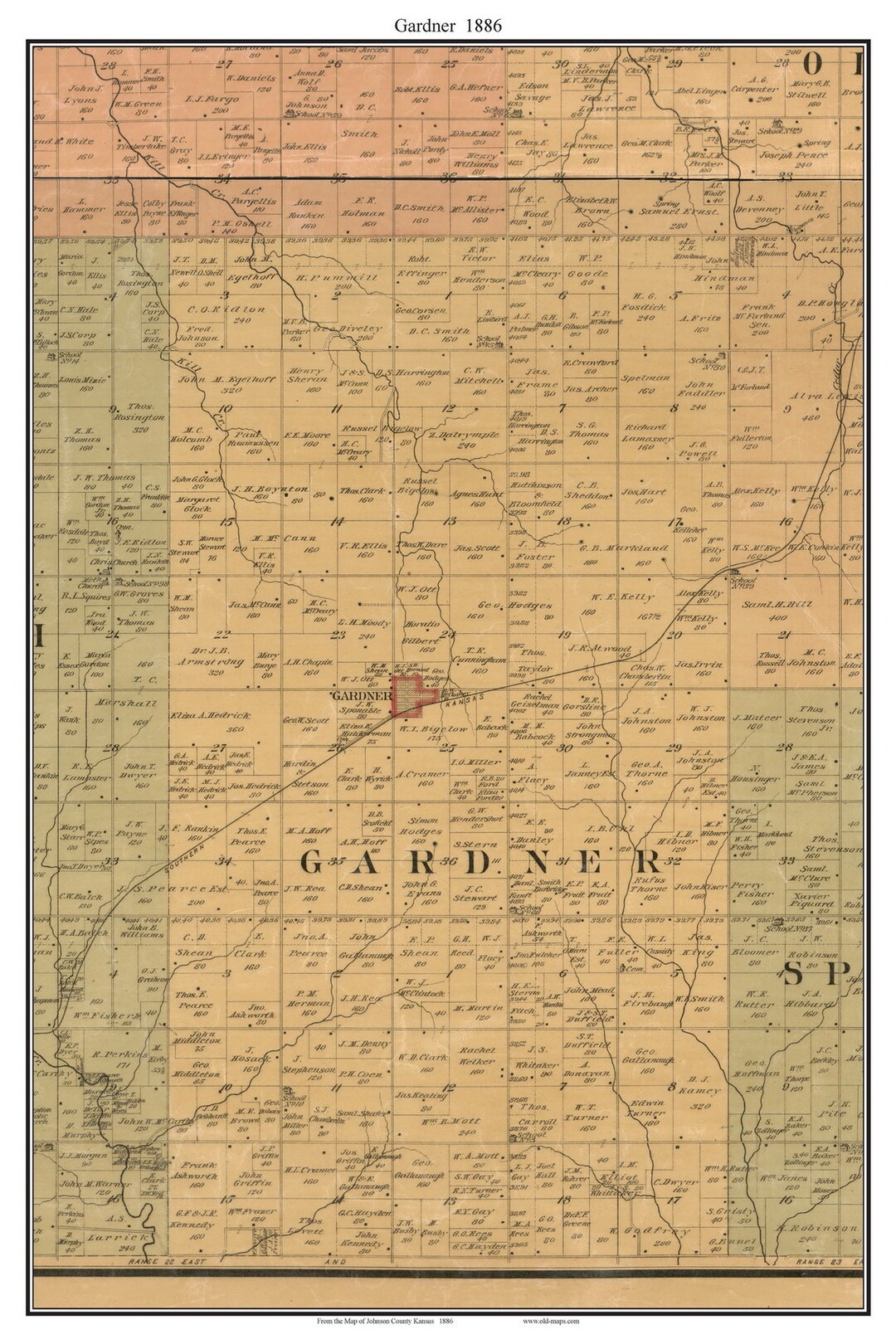 Gardner 1886 - Old Town Map With Homeowner Names Kansas - Reprint ...
