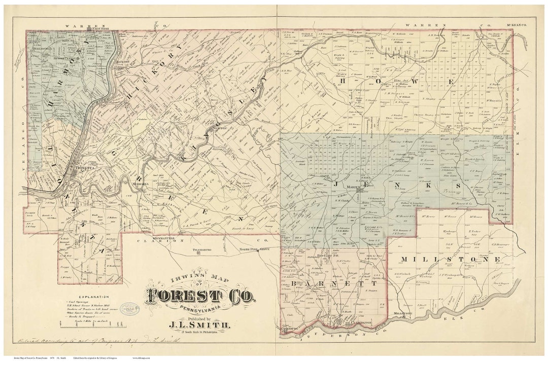 Forest County Pennsylvania 1876 - Old Wall Map With Homeowner Names ...