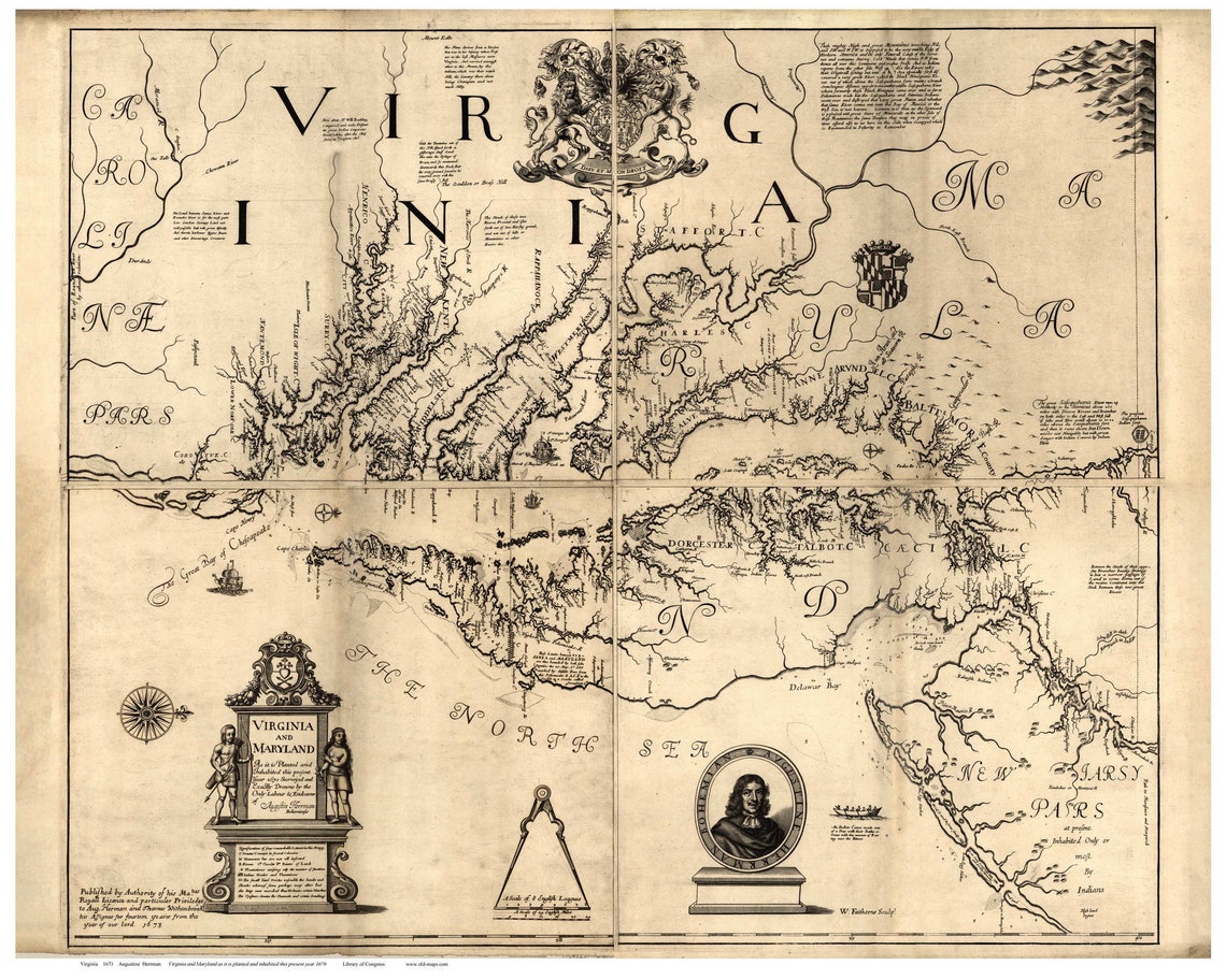 Virginia 1673 State Map Herman Reprint | Etsy