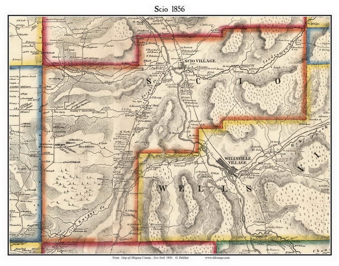Scio 1856 Old Town Map With Homeowner Names New York Reprint - Etsy