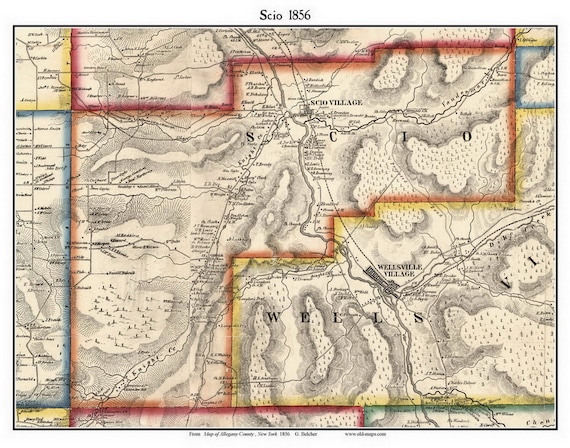 Scio 1856 Old Town Map With Homeowner Names New York Reprint - Etsy