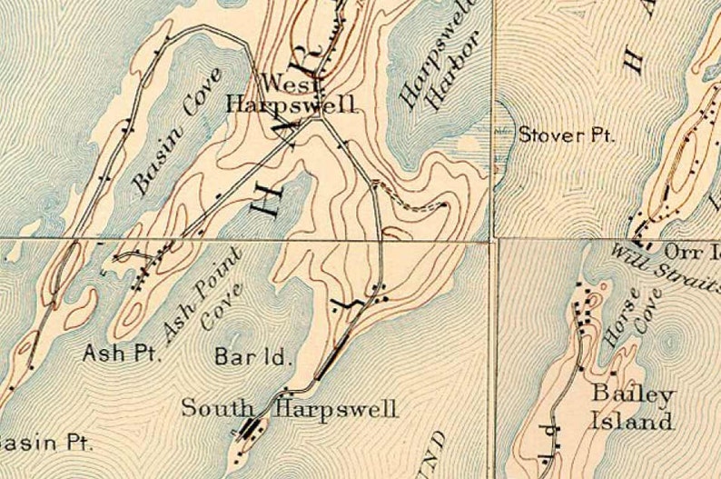 Casco Bay 1893 Old Topographic Map USGS Custom Composite | Etsy