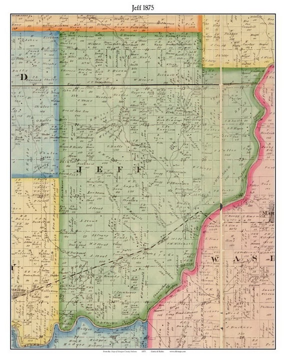 Jeff 1875 Old Town Map With Homeowner Names Indiana Reprint | Etsy