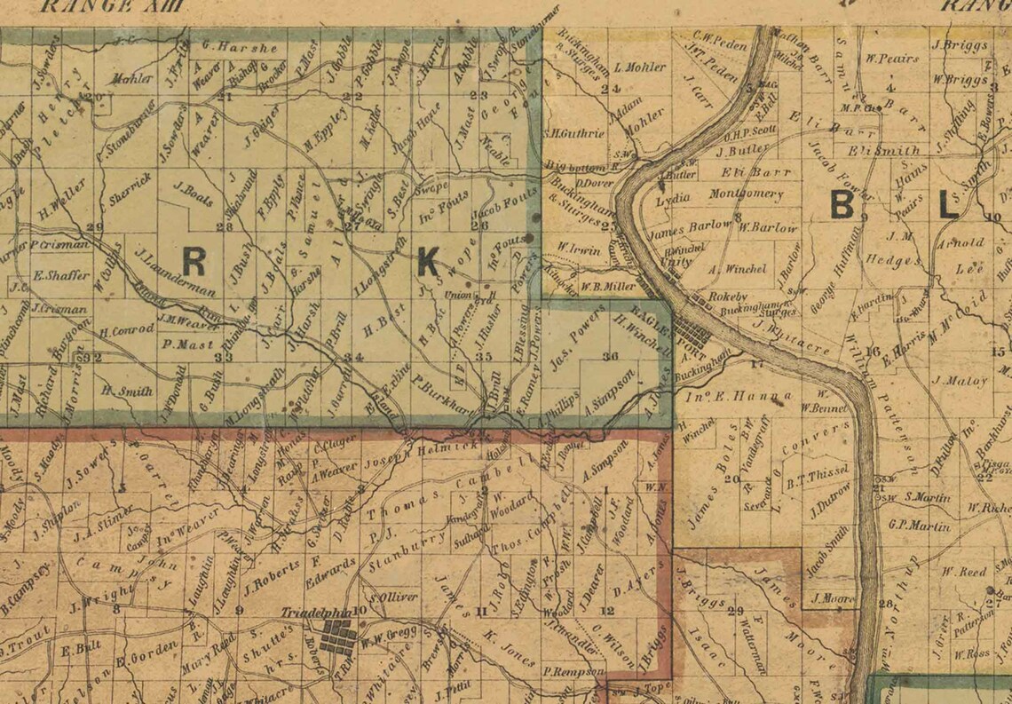 Morgan County Ohio 1854 - Old Wall Map Reprint With Homeowner Names ...