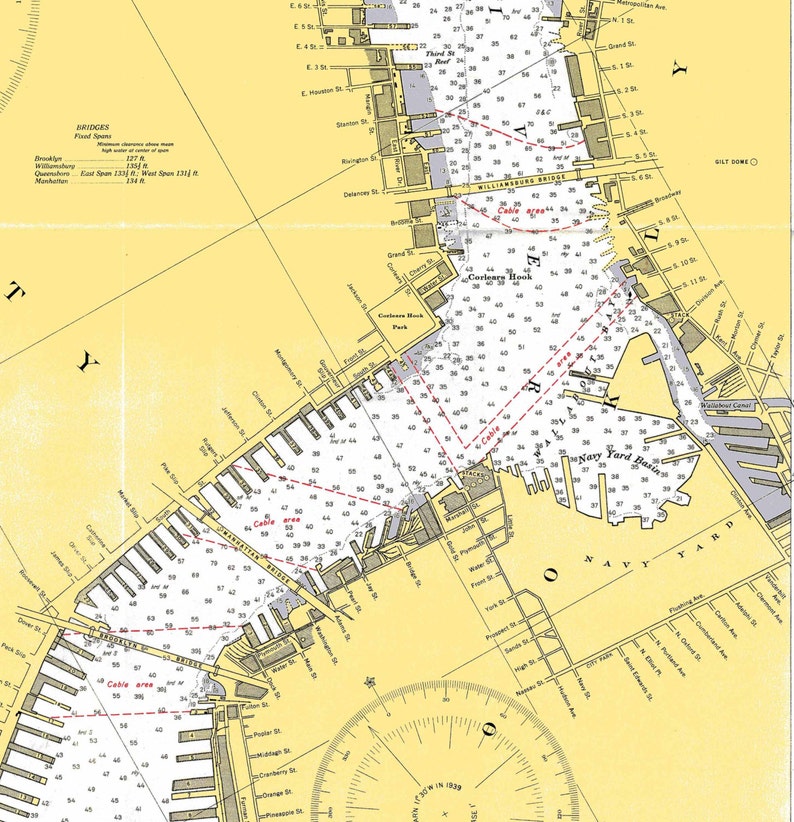 Manhattan - Hudson and East Rivers - 1938 Nautical Map by the USCGS ...