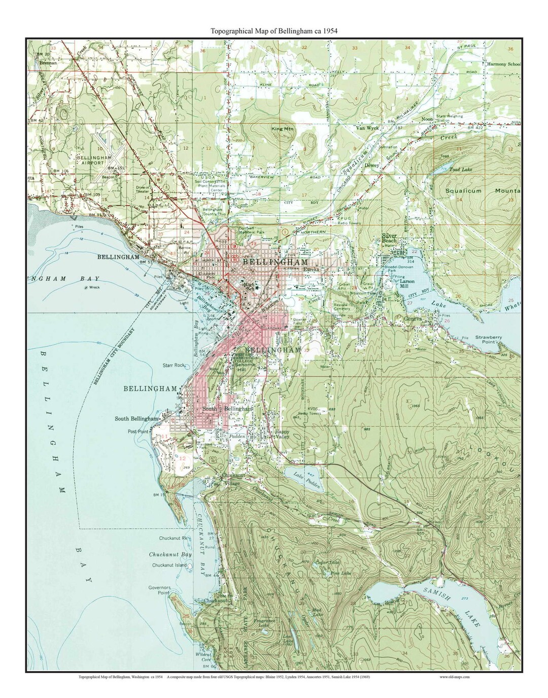 Bellingham - Ca. 1954 - USGS Old Topographic Map Custom Composite ...
