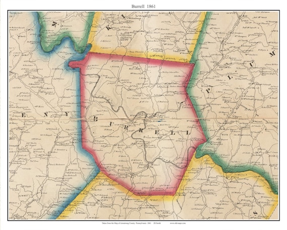 Burrell 1861 Old Town Map With Homeowner Names Crooked Creek - Etsy