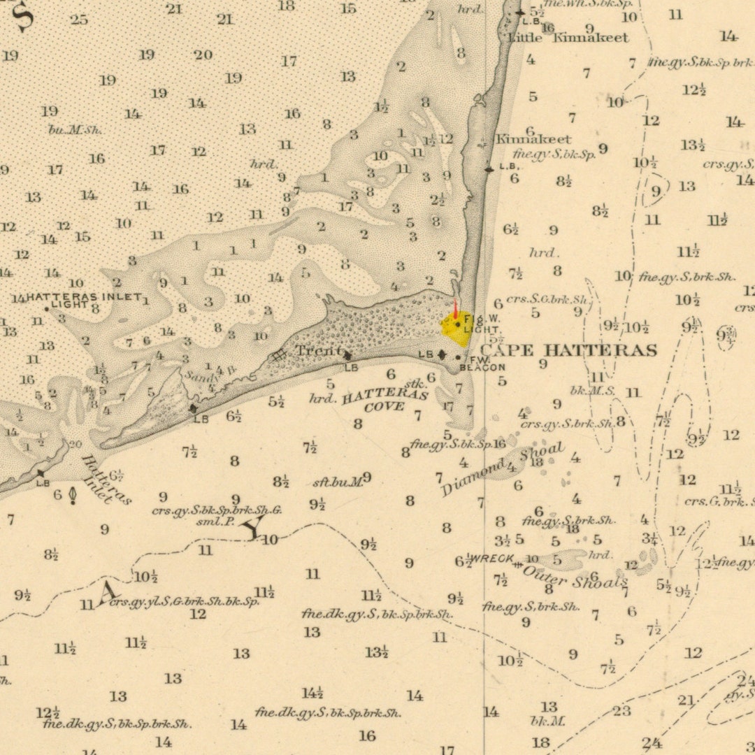 Cape Henry to Cape Lookout -1887 Nautical Map Virginia & North Carolina ...