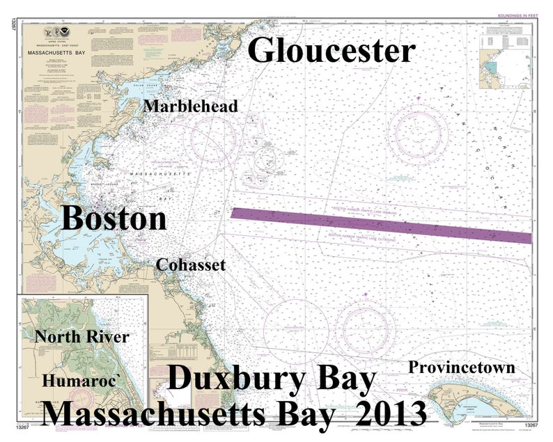 Massachusetts Bay 2013 Nautical Map Boston Cohasset | Etsy