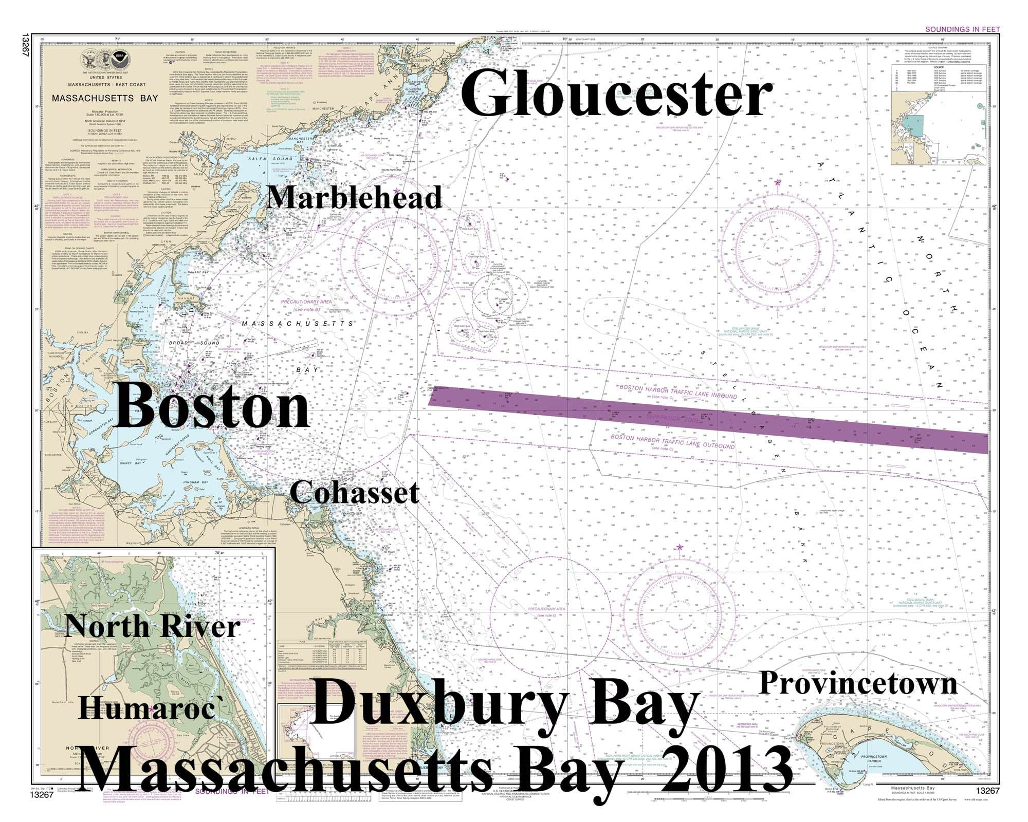 Massachusetts Bay 2013 Nautical Map Boston Cohasset | Etsy