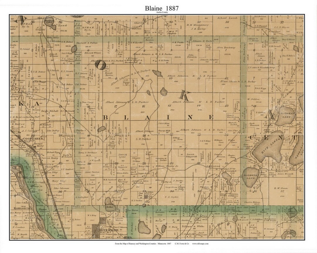 Blaine 1887 - Old Town Map With Homeowner Names Minnesota - Reprint ...