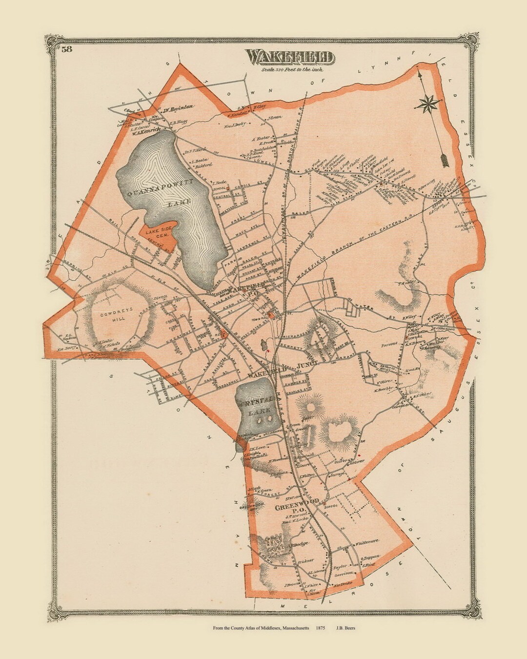 Wakefield - 1875 - Old Town Map Reprint - Middlesex County ...