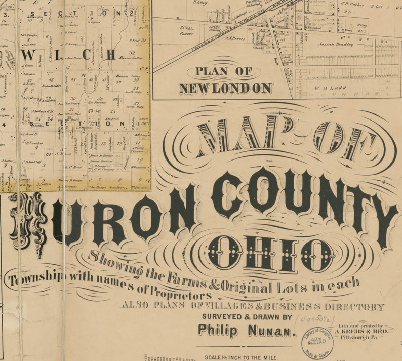Huron County Ohio 1859 Old Wall Map Reprint With Homeowner - Etsy