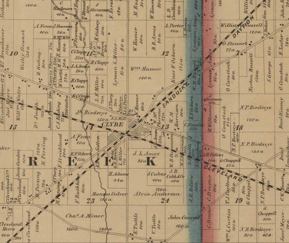 Sandusky County Ohio 1860 - Old Wall Map Reprint With Homeowner Names ...